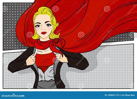 Cartoon Super Girl Holding A Bus In The Air Stock Illustration