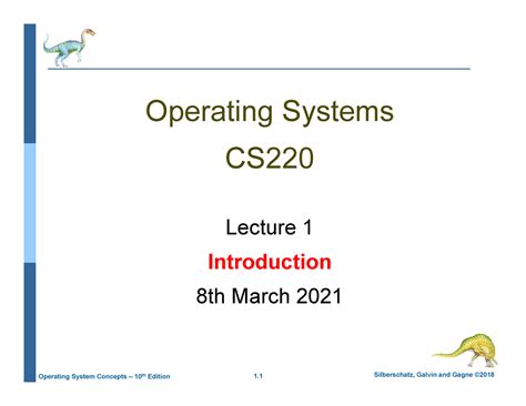 Lecture No 1 Introduction Silberschatz Galvin And Gagne Th