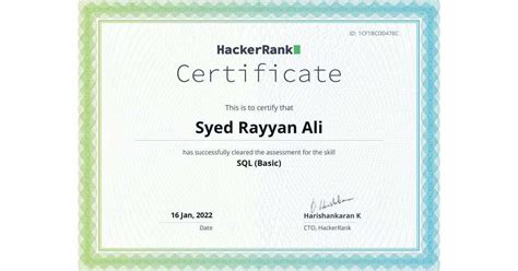 Syed Rayyan Ali On Linkedin Sql Hackerrank Certificate