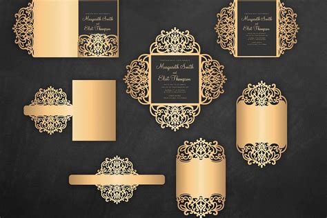 Laser Cut Wedding Invitation Set 5x7 Cricut Template Gate Fold Tri