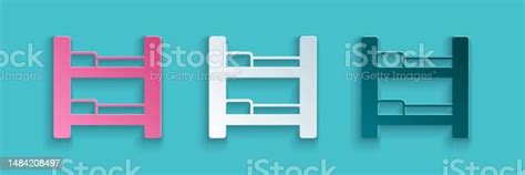 종이 컷 호텔 침대 아이콘 은 파란색 배경에 격리 종이 아트 스타일 벡터 0명에 대한 스톡 벡터 아트 및 기타 이미지 0명 3차원 형태 가구 Istock