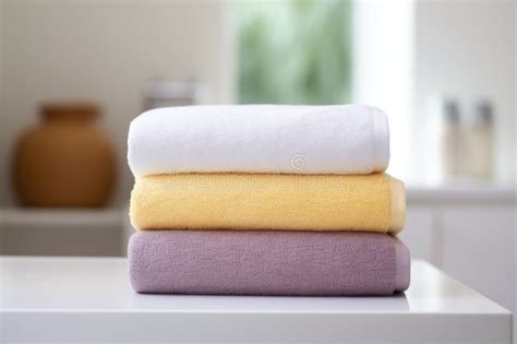 Neat Stack Of Three Folded Towels On Bathroom Shelf Stock Illustration