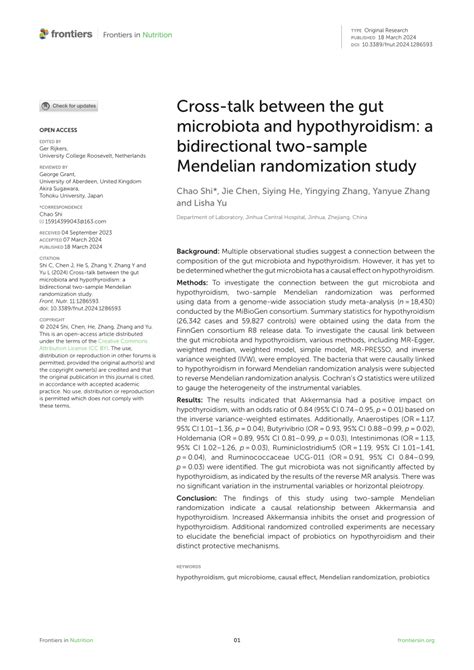 Pdf Cross Talk Between The Gut Microbiota And Hypothyroidism A