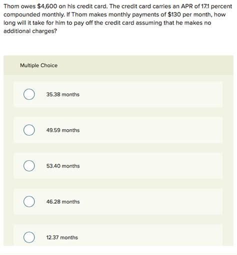 Solved Thom Owes 4 600 On His Credit Card The Credit Card Chegg