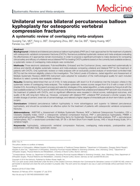 Pdf Unilateral Versus Bilateral Percutaneous Balloon Kyphoplasty For