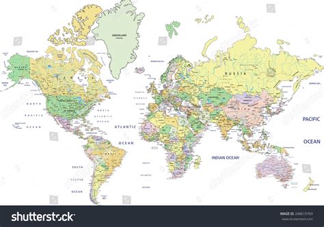 Highly Detailed Political World Map With Labeling Vector Illustration