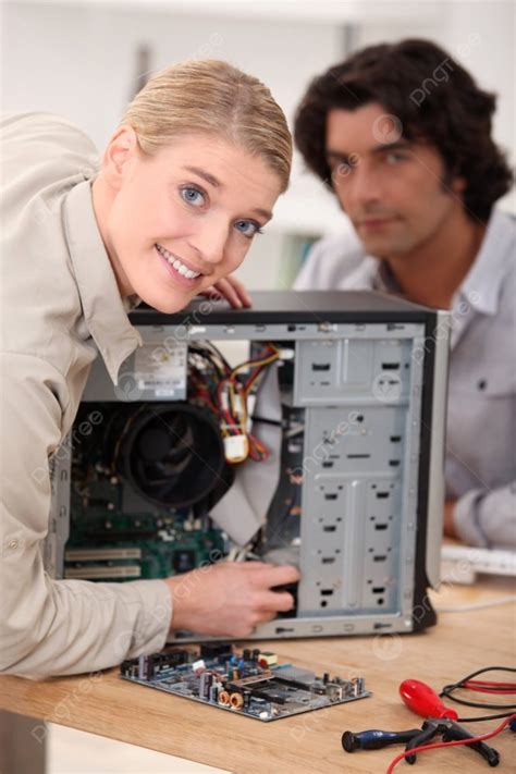 Couple Attempting To Repair Computer Photo Background And Picture For Free Download Pngtree