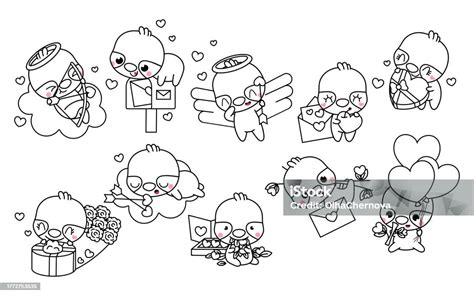 사랑에 벡터 Kawaii 나무늘보 색칠 페이지의 모음입니다 고립 된 만화 아기 나무 늘보 개요의 집합입니다 사랑 색칠 공부