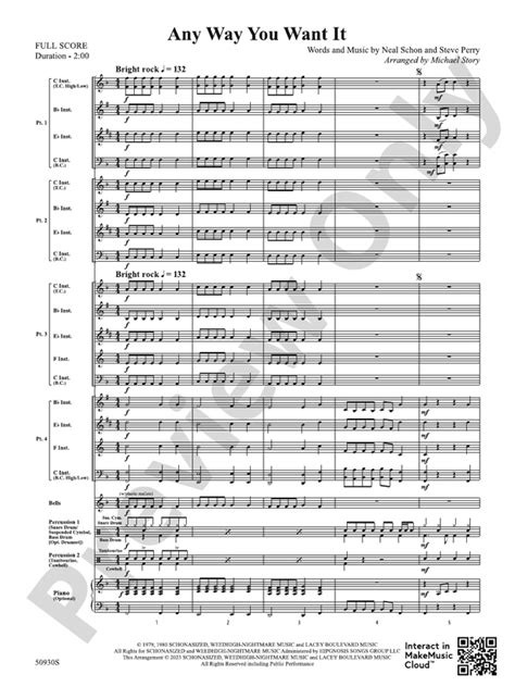 Any Way You Want It Concert Band Conductor Score And Parts Neal Schon