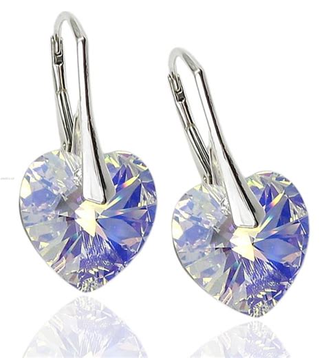 Kolczyki srebrne z kryształami Swarovski Serce Heart CRYSTAL AB Makro Lux