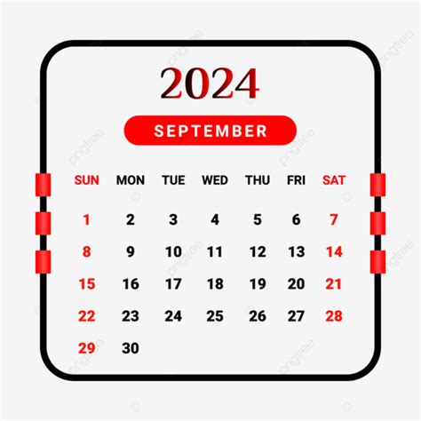 Gambar Kalender Bulan September 2024 Dengan Warna Hitam Dan Merah