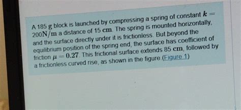 A 185g Block Is Launched By Compressing A Spring Of Chegg