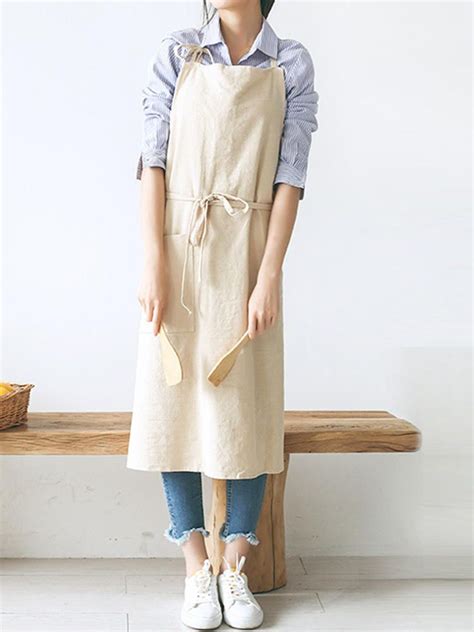 Japanese Style Brief Pure Color Cotton Linen Aprons Linen Brief