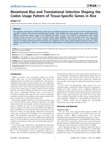 pdf mutational bias and translational selection shaping the codon