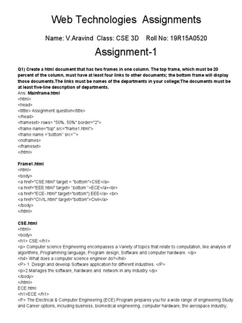 web technologies assignments assignment 1 name v aravind class cse