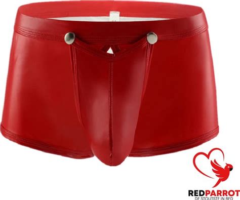 Strakke Latex Slip Met Open Kruis Functie Mini Boxershort Rood