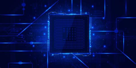 Digital Technology CPU Processor Chip Blue Background Cyber Nano Circuit Board Microchip