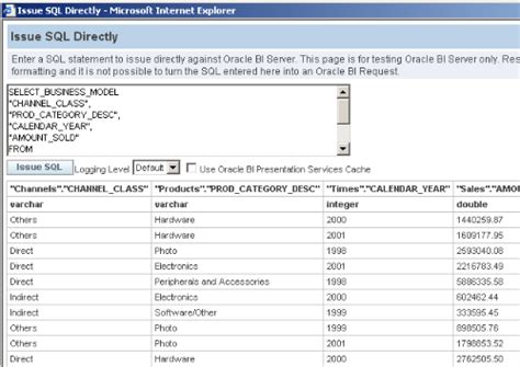 oracle bi ee 10g 11g querying directly on the bmm layer select