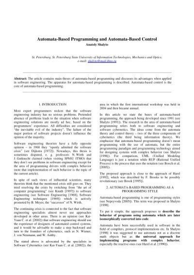 Automata Based Programming And Automata Based Control