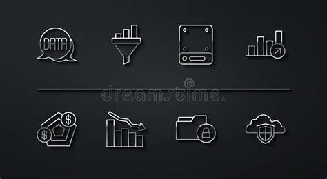 Set Line Data Analysis Financial Growth Folder And Lock Decrease