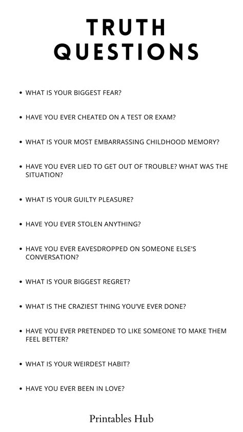 Printable List Of Truth Questions To Ask Printables Hub