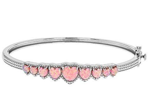 Pink Lab Created Opal Rhodium Over Sterling Silver Bracelet SHD203 JTV