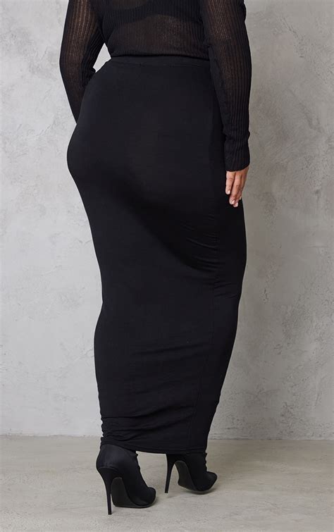 Plus Black Jersey Maxi Skirt Plus Size Prettylittlething Aus