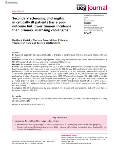 Pdf Secondary Sclerosing Cholangitis In Critically Ill Patients Has A