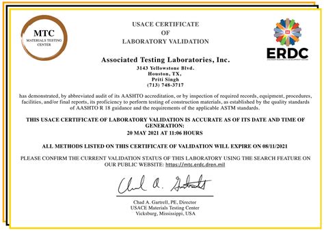 Usace Certificate Associated Testing Laboratories Usace Certificate Associated Testing Laboratories