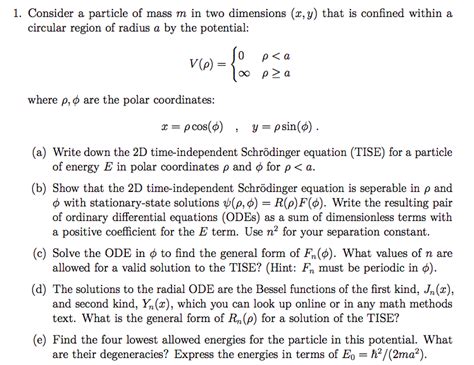 Solved Consider A Particle Of Mass M In Two Dimensions Chegg