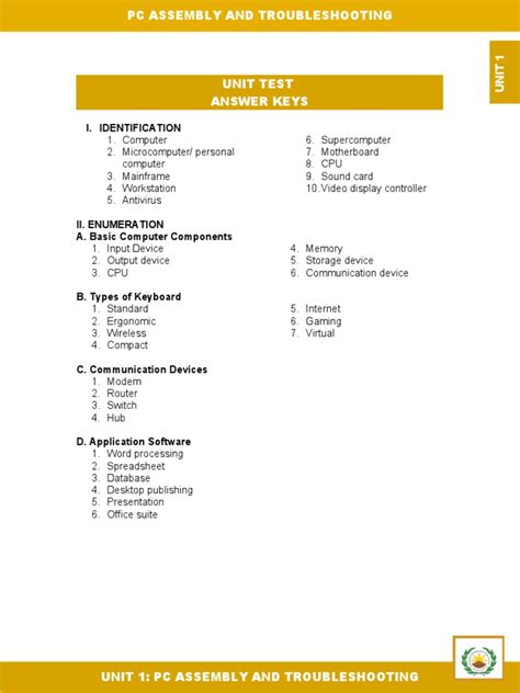 Unit Test Answer Key Pdf