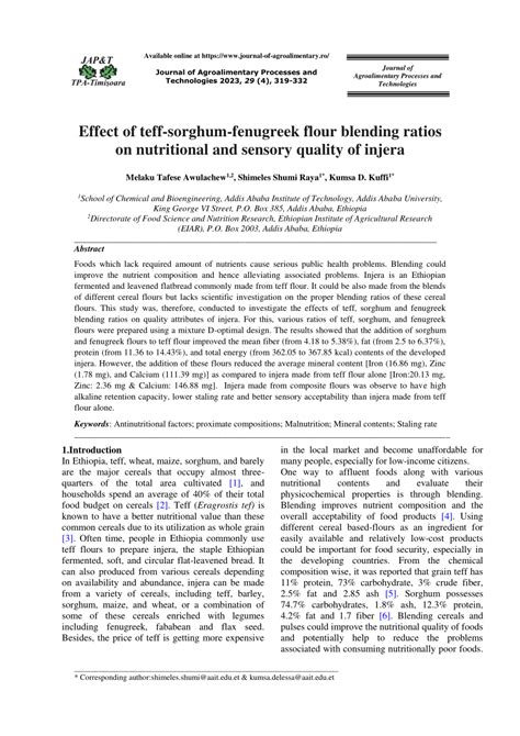 PDF Effect Of Teff Sorghum Fenugreek Flour Blending Ratios On