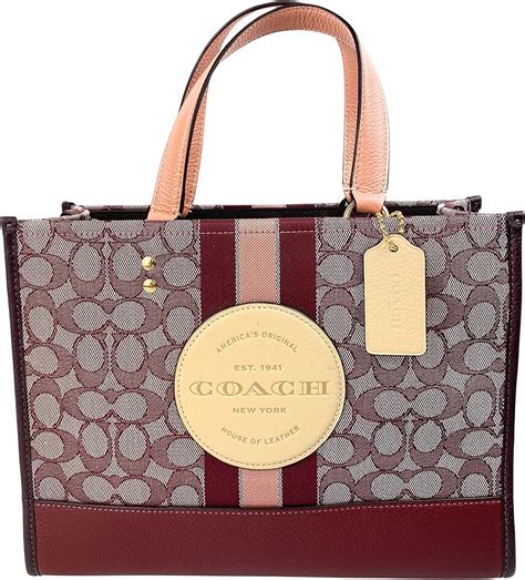 Coach Dempsey Tote 22 In Signature Jacquard With Rainbow Stripe And