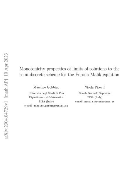 Pdf Monotonicity Properties Of Limits Of Solutions To The Semi Discrete Scheme For The Perona