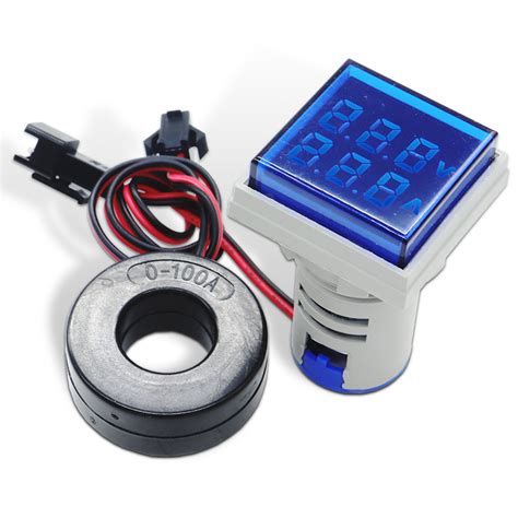 Mini 22mm V A Led Dual Display Square And Meter Ac50 500v 0 100a Digital Volt Amp Indicator