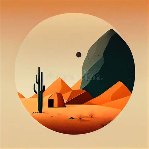 Desert Minimalistic Circular Modern Geometric Illustration Ai Generative Stock Illustration