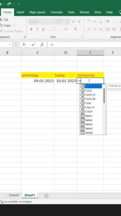 how to find out today tomorrow and yesterday date shorts excel