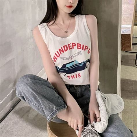 꿀벌마켓 여자 앞뒤 프린팅 포인트 패션 코디 데일리 나시티