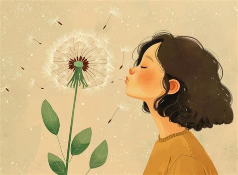 Girl Making A Wish By Blowing Dandelion Seeds Premium Ai Generated Image