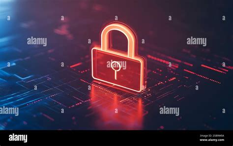 glowing red lock icon illuminating on a dark digital background