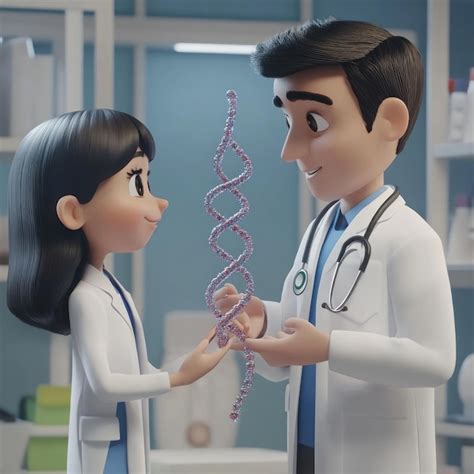 Cartoon Doctor Holding Dna Strand Medical Research Genetics