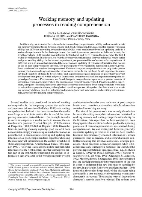 Pdf Working Memory And Updating Processes In Reading Comprehension