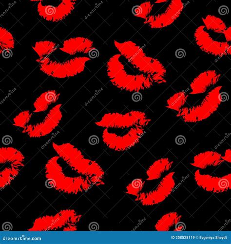 Red Lip On Black Background Lips Print Seamless Pattern Stock Vector