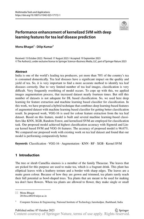 Performance Enhancement Of Kernelized Svm With Deep Learning Features For Tea Leaf Disease