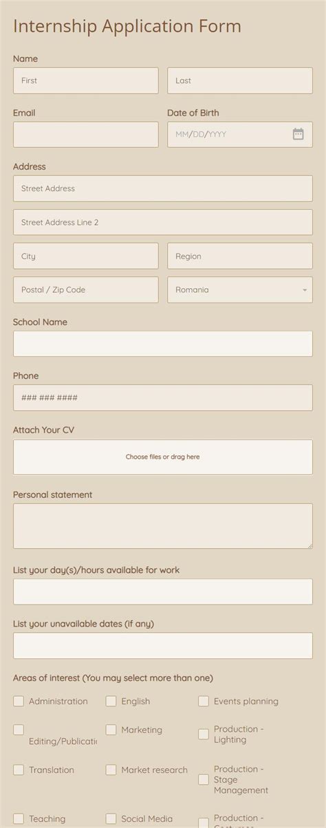 Internship Application Form Template 123formbuilder