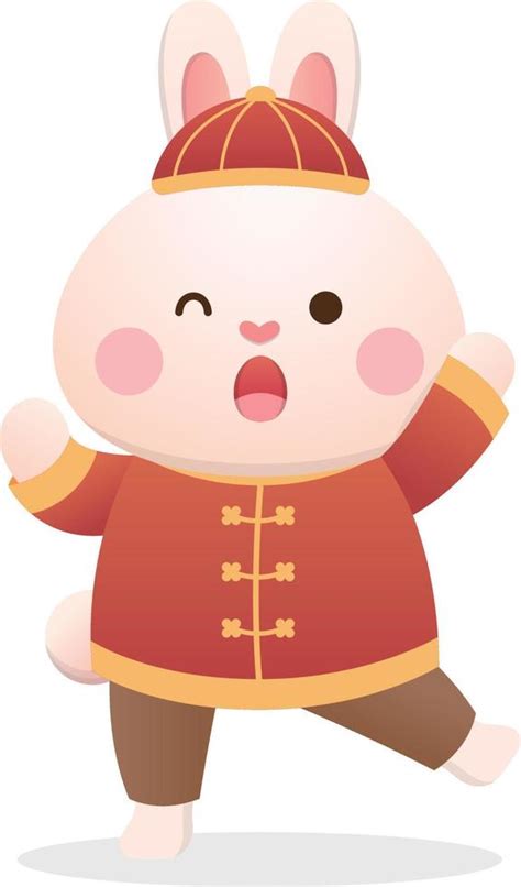 Nouvel An Lunaire Chinois Avec Personnage Ou Mascotte De Lapin Mignon