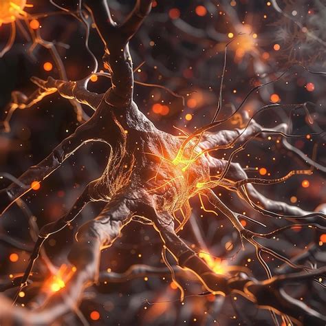 3d Rendered Photo Of Realistic Human Brain Showing Firing Neurons And Nerve Extensions Premium