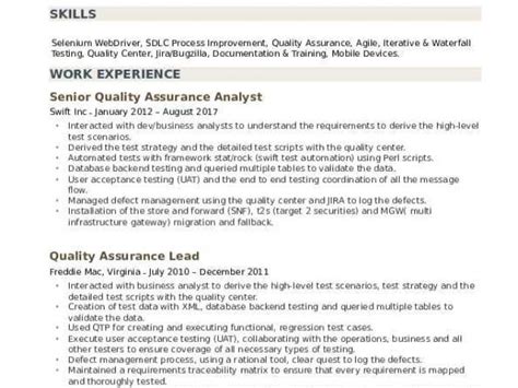 Qa Analyst Resume Sample Senior Quality Assurance Analyst Resume Samples Qwikresume Williamson