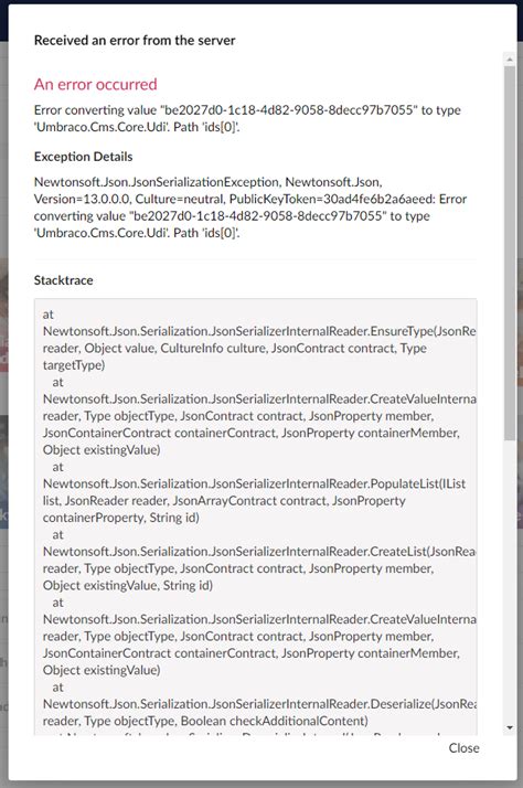 Mtnp Throws Newtonsoftjsonjsonserializationexception When Selecting
