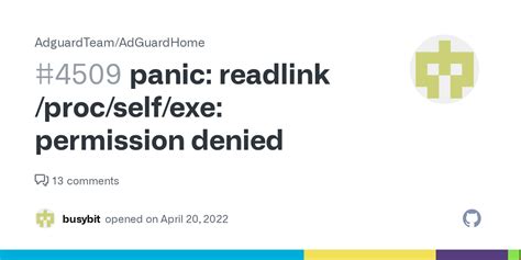 Panic Readlink Proc Self Exe Permission Denied · Issue 4509 · Adguardteam Adguardhome · Github